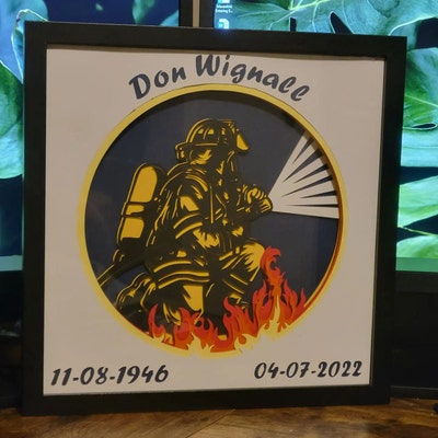 Firefighter Svg Light Box Fireman Shadow Box Firefighter 3D Paper Cut ...