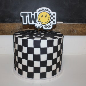 Checkered Smiley Cake Topper Custom Cake Topper Boys Birthday Cake ...