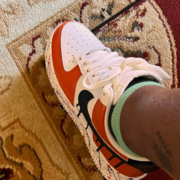 Orange Splash Air Force One Hand Painted Black Drip Air Force 1 Custom ...