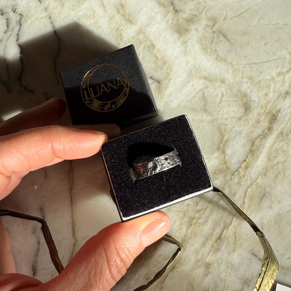 Oval Moon Signet Ring, Silver Celestial Nature Ring, Black Statement ...