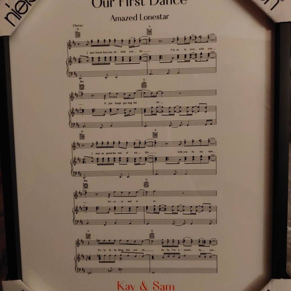 Personalised Song Sheet Music Notes Lyrics Print | 1st, 2nd Anniversary ...