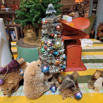 Vintage Relpo Christmas Santa Sleigh Planter, Tree Filled With Vintage ...