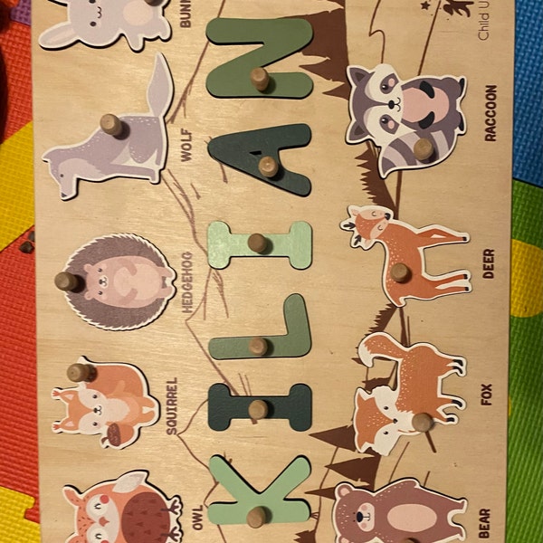 Name Puzzle for Toddler, Baby Boy 1st Birthday Gift, Woodland Animals ...