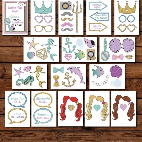 Mermaid Photo Props OVER 50 Props INSTANT DOWNLOAD Birthday Under the ...