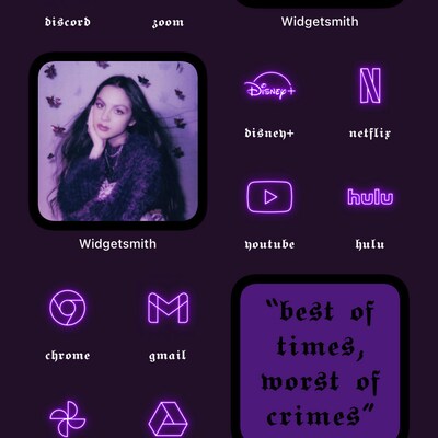 Purple Neon App Icons, Neon Aesthetic Ios 14 Icons, iPhone Icon Pack ...