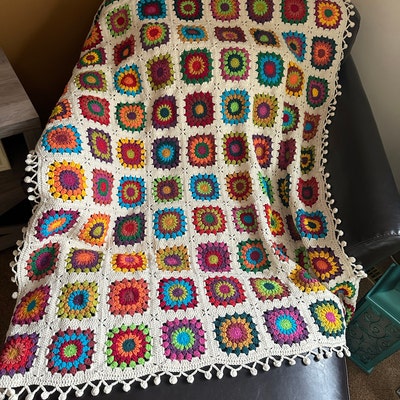 Crochet Granny Square Patchwork Blanket,granny Square Multicolor Throw ...