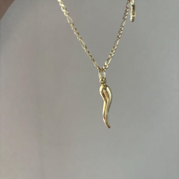 Cornicello Italian Horn Pendant Good Luck Charm Real 14K Yellow Gold ...