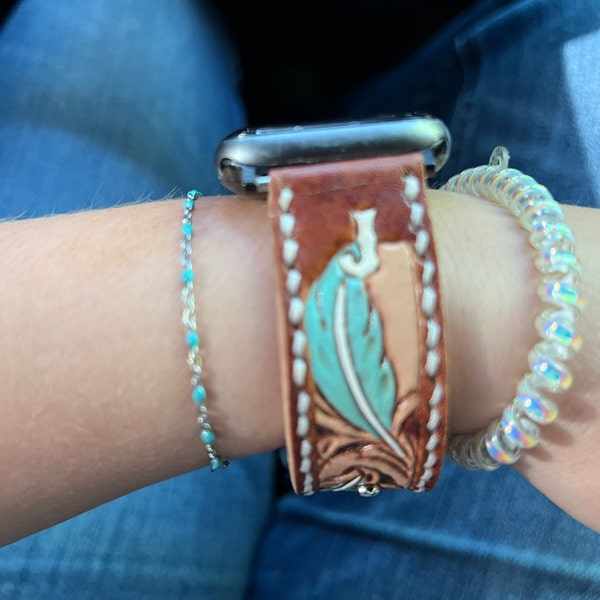 Custom Design Western Floral Tooled & Painted Leather Watch Band ...