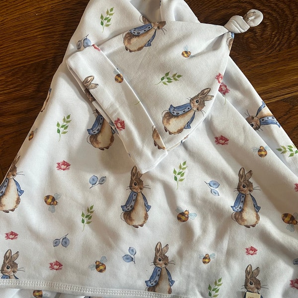 Peter Rabbit Baby Blanket and Hat Newborn Set, Cotton Hat and Blanket ...
