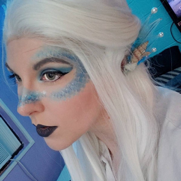 Blue Mermaid Earring Sea Shell Fairy Ears Elven Ears Earcuffs Cosplay ...