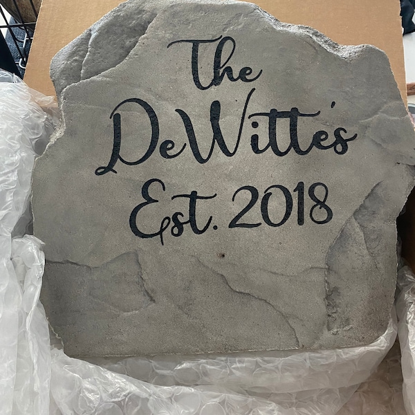 Script Name Stone - Engraved Rock - Personalized - Garden Stone - House ...