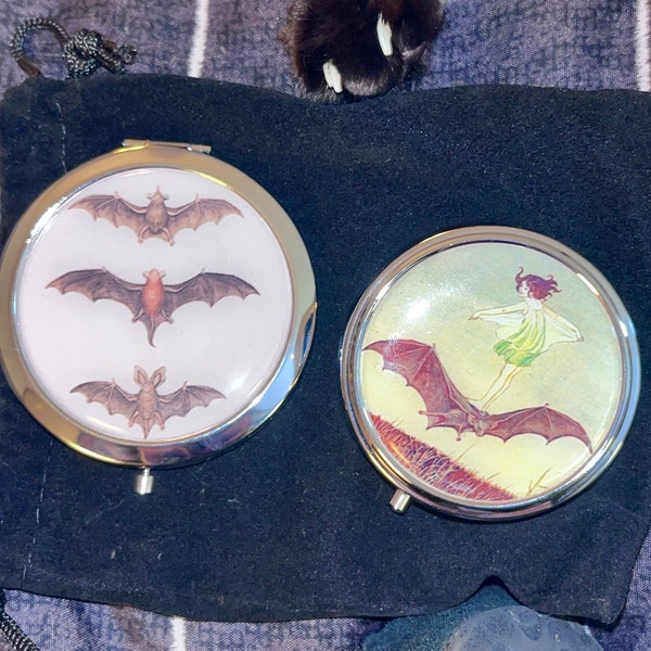 Victorian Bat Compact Mirror - Animal Art Goth Vampire - Make up Pocket ...