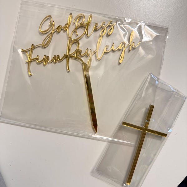 Elongated Acrylic Cross Cake Charm | Slim Cross Baptism Cake Charm ...