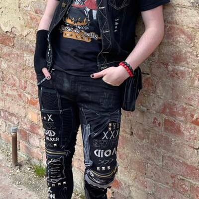 Custom Handmade Punk Rock Goth Emo Metal Cyber Dark Ripped Crazy Weird ...
