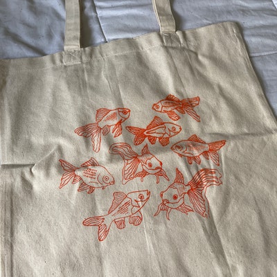 Gold Fish Tote Bag Screenprint Screen Printed Canvas - Etsy