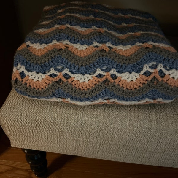 Vintage Crochet Pattern Red White Blue Ripple Afghan PDF Instant ...