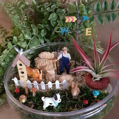 MINIATURE FARMER With Pitchfork Person Plastic Figures Figurines Fairy ...