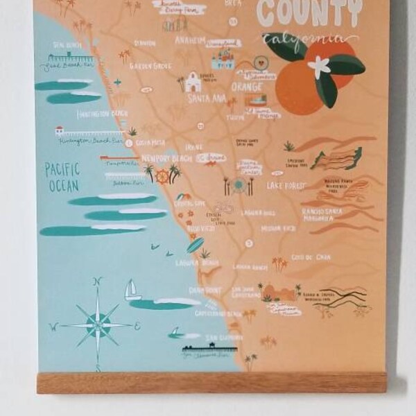 Orange County Map Poster 12x16 Art Illustration Print California CA ...