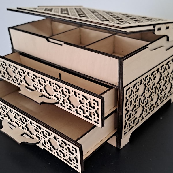 Laser Cut Jewelry Box With Sliding Lock File, 3mm, 1/8inch Box Svg Dxf ...