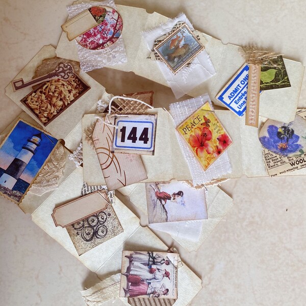 9 Hand Embellished Junk Journal Tags Vintage Newsprint/writing ...