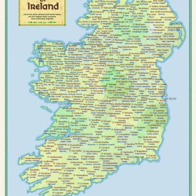 Family Names of Ireland Map, Irish Clan Names, Genealogy Map of Ireland ...