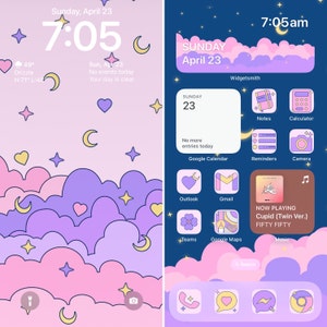 Cute App Icon Pink Purple iPhone IOS 14 , Kawaii Icons iPhone IOS 16 ...