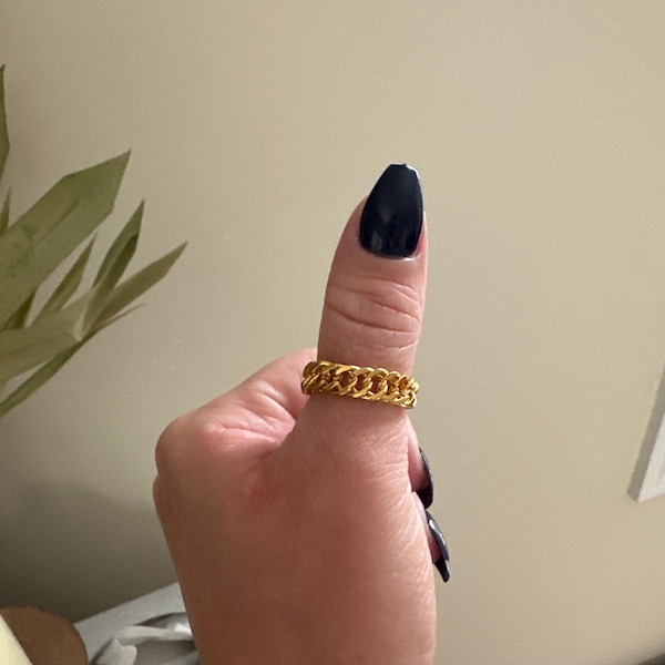 Chunky Gold Ring, Thick Gold Band Ring, Adjustable Irregular Stone Ring ...