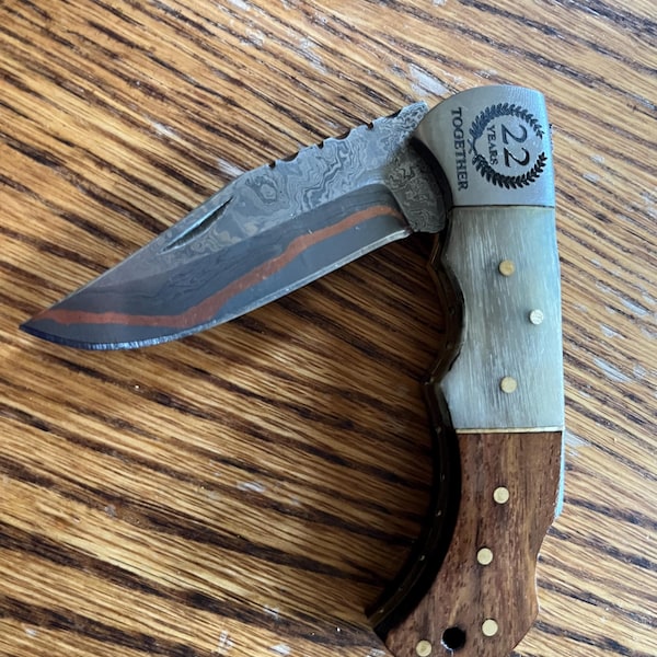 COPPER DAMASCUS HANDMADE Folding Knife, Copper Pocket Knife Ram Horn ...