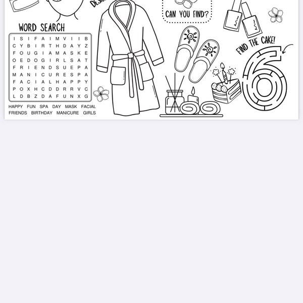 Spa Party Activity Sheet | Pamper Birthday Party Favor | Girls Birthday ...