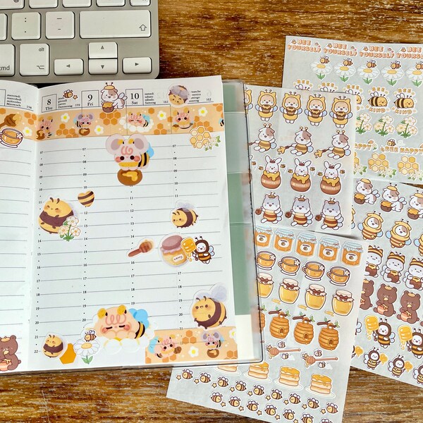 Cute Bees and Honey Stickers for Digital Planner Hand Drawn Honey Pot ...