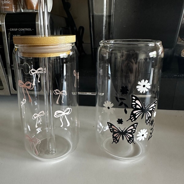Butterfly Flowers Glass | Iced Coffee Glass | Butterfly Cup | Cute ...