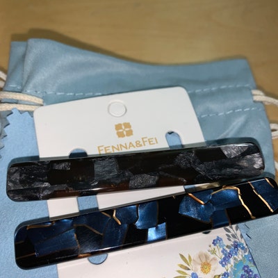 Long Rectangle Hair Clips 3 Pack Set Acetate Gold Stainless Steel ...