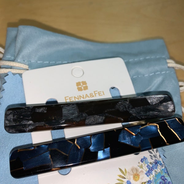 Long Rectangle Hair Clips 3 Pack Set | Acetate Gold Stainless Steel ...
