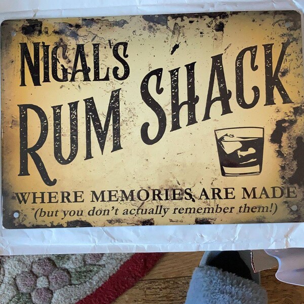 Rum Bar Tin Sign, Personalised Rum Shack Gift, Metal Rusty Look Printed ...