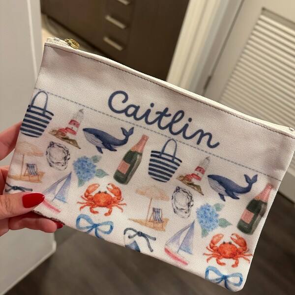 Custom Coastal Coquette Accessory Pouch; New England, Nantucket, Cape ...