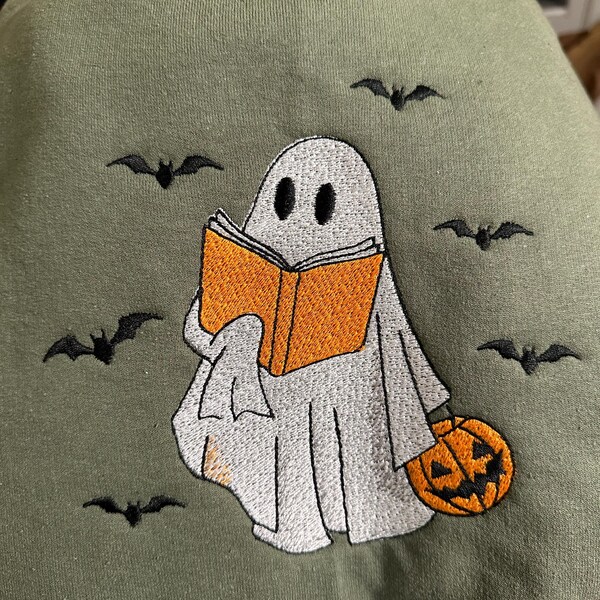 Ghost Reading Book Embroidery Design, Halloween Machine Embroidery ...