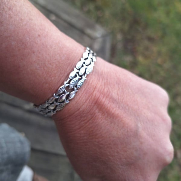 Silver Simple Adjustable Fish Cuff Bangle-fish Lovers Sealife Bracelet ...