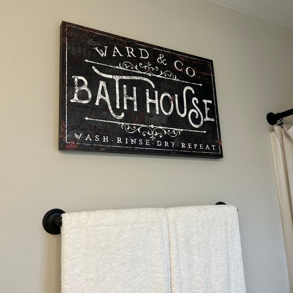 PERSONALIZED Custom Bath House Sign Bathroom Art Family Name and Co ...