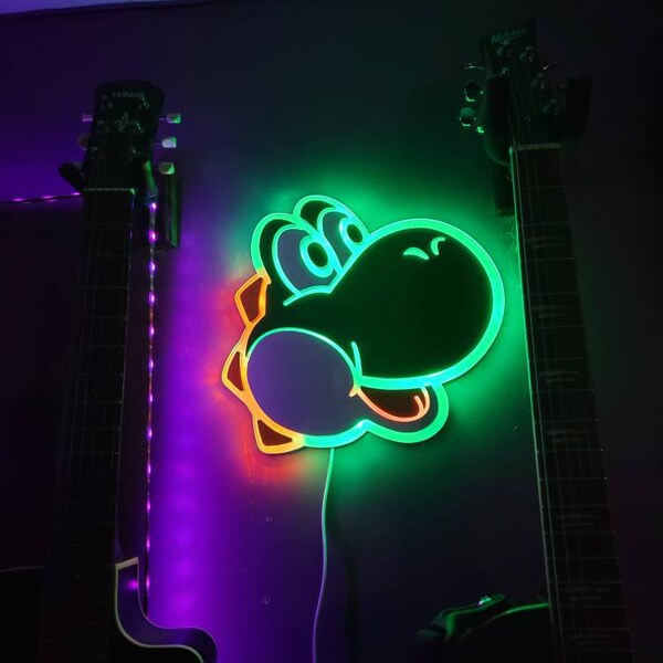 Yoshi Sign , Neon Like , Yoshi Light Art , Wall Decor, Yoshi Colored ...
