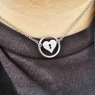 Day Collar O Ring W/ AB Crystal Dangle Locking Options 24/7 Wear - Etsy