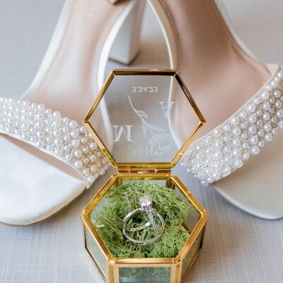 Hexagon Glass Ring Box With Moss Gold or Rose Gold - Etsy