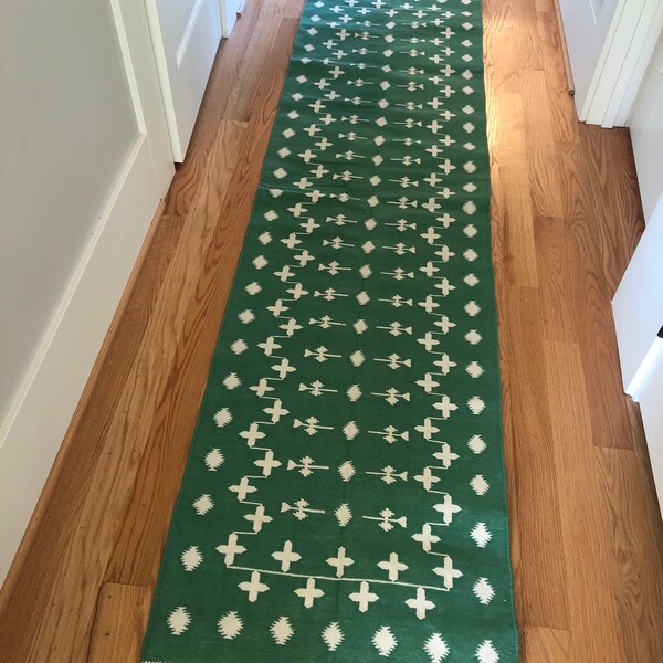 Multiple Sizes Green Cotton Runner Rug - Hand Woven Beautiful Green and ...
