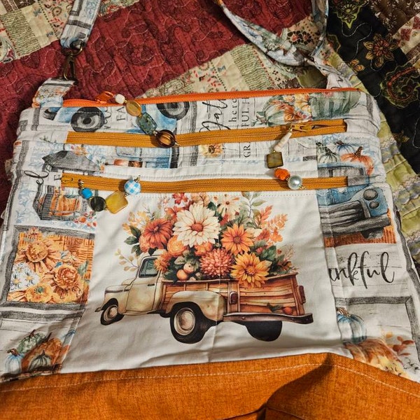 Unique Folk Art Country Scene 7 Zipper Cross Body or Shoulder Strap ...