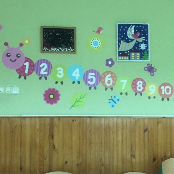 Counting Сaterpillar Wall Decal, Preschool Classroom Vinyl Decor, Kids ...