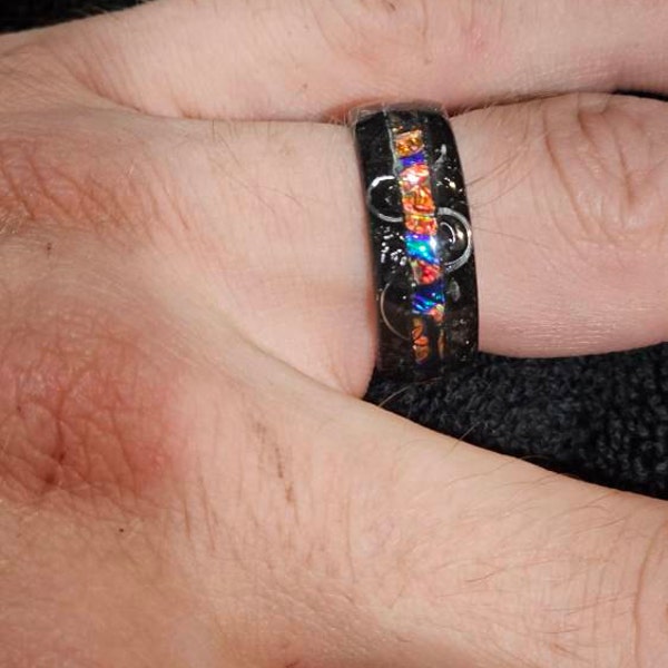 Muonionalusta Meteorite Shavings Tungsten Ring With Dichrolam Galaxy ...