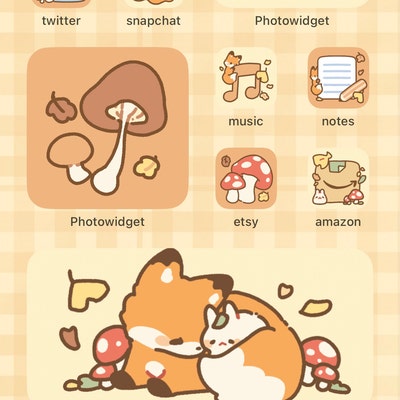 Cute Autumn Fox App Icon Set Kawaii Aesthetic Theme for Android IOS ...