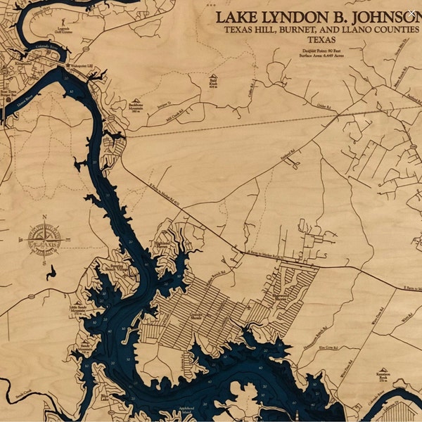 Lake Lyndon B. Johnson Map, Lake LBJ Map, Custom Lake Sign, 3D Wall Art ...