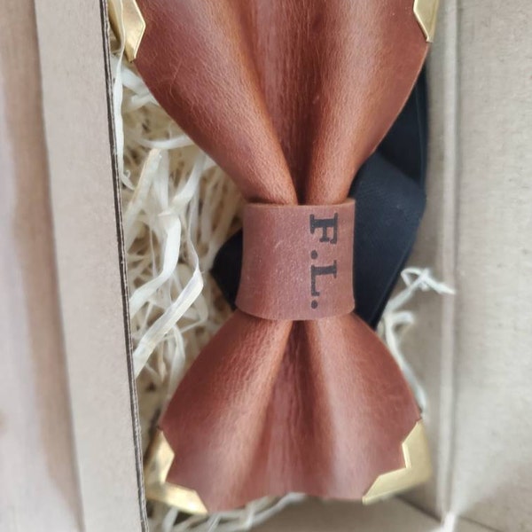 Leather Bow Tie, Leather Bow Tie for Men, Bow Tie With Metal Corners ...