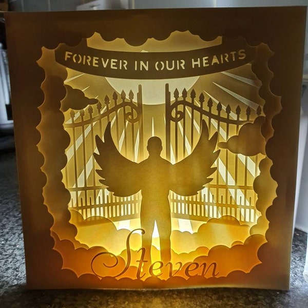 Customizable Memorial Shadow Box Svg Cricut, Layered Angel Shadowbox ...