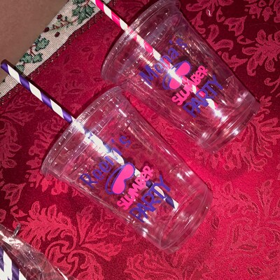 Slumber Party Cups PERSONALIZED NAME Sleepover Disposable With Lids ...